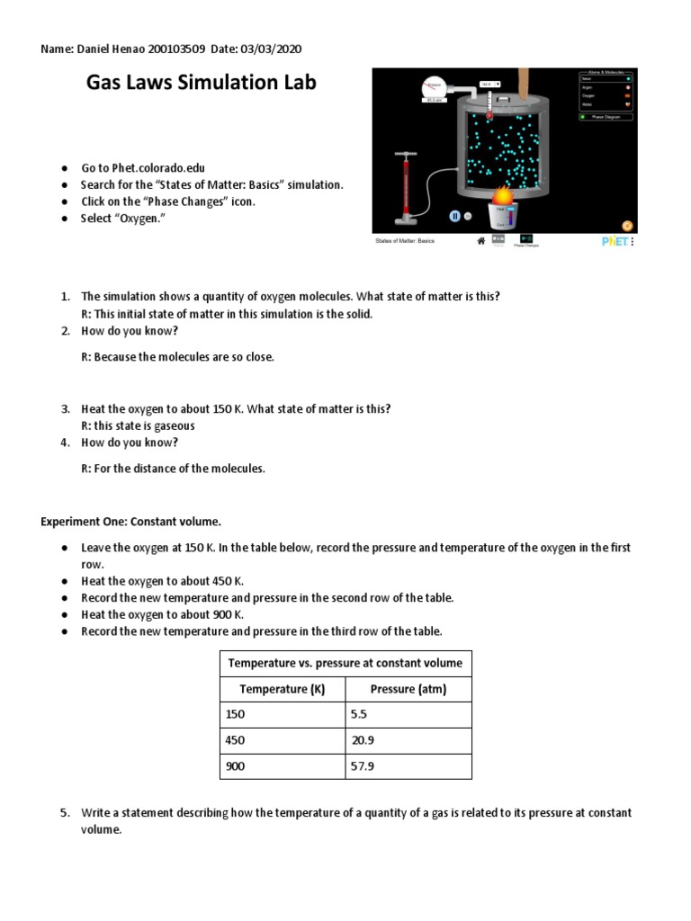 Gas Laws Simulation Lab Overview | PDF | Teaching Methods & Materials ...