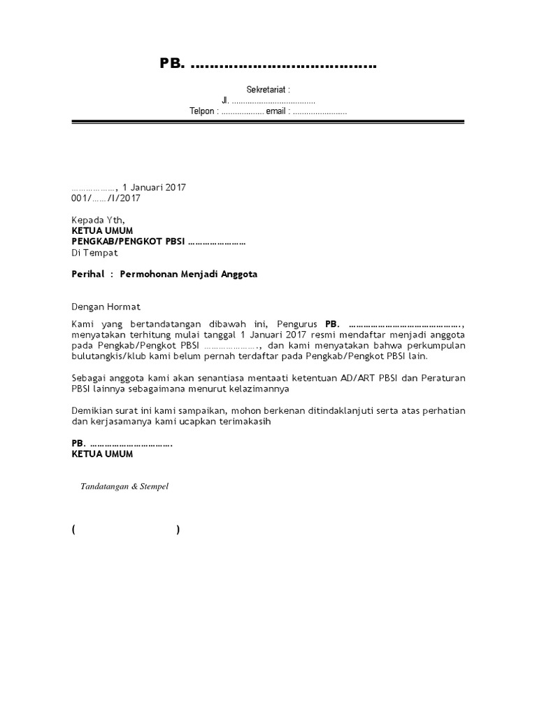 Surat Pendaftaran PB Baru | PDF