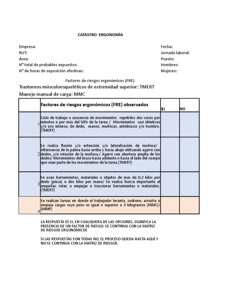 Matriz de Riesgos Ergonomicos | PDF