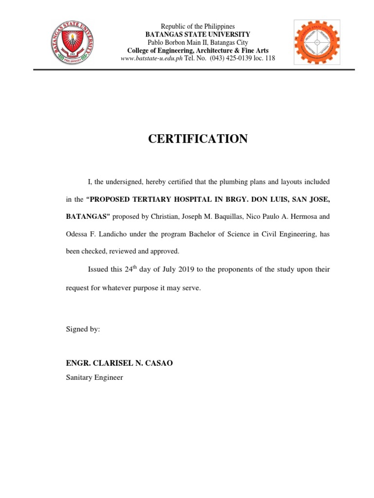 CERTIFICATION Sample Batstateu | PDF