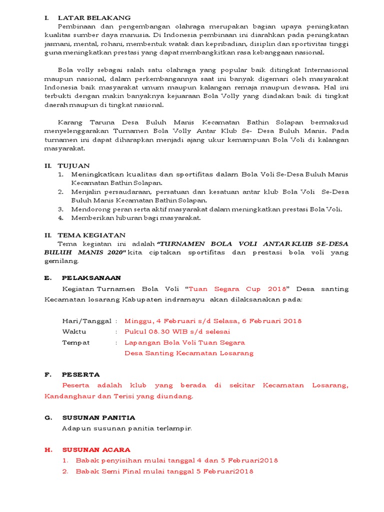Rencana Pelaksanaan Turnamen Bola Voli Antar RT di Desa Buluh Manis | PDF