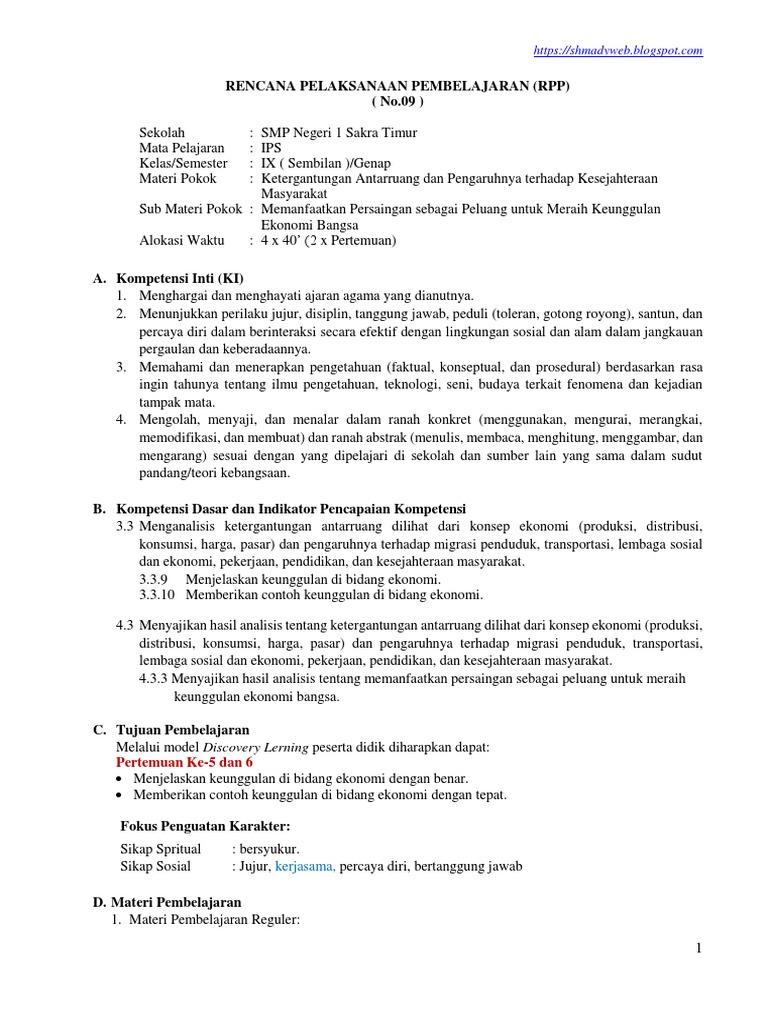 RPP IPS Kelas 9 Memanfaatkan Persaingan Sebagai Peluang Untuk Meraih Keunggulan Ekonomi Bangsa | PDF