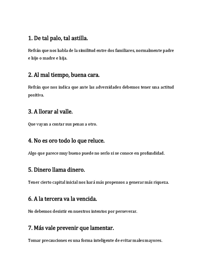 Refranes Populares y Sus Significados | PDF | Relaciones personales ...