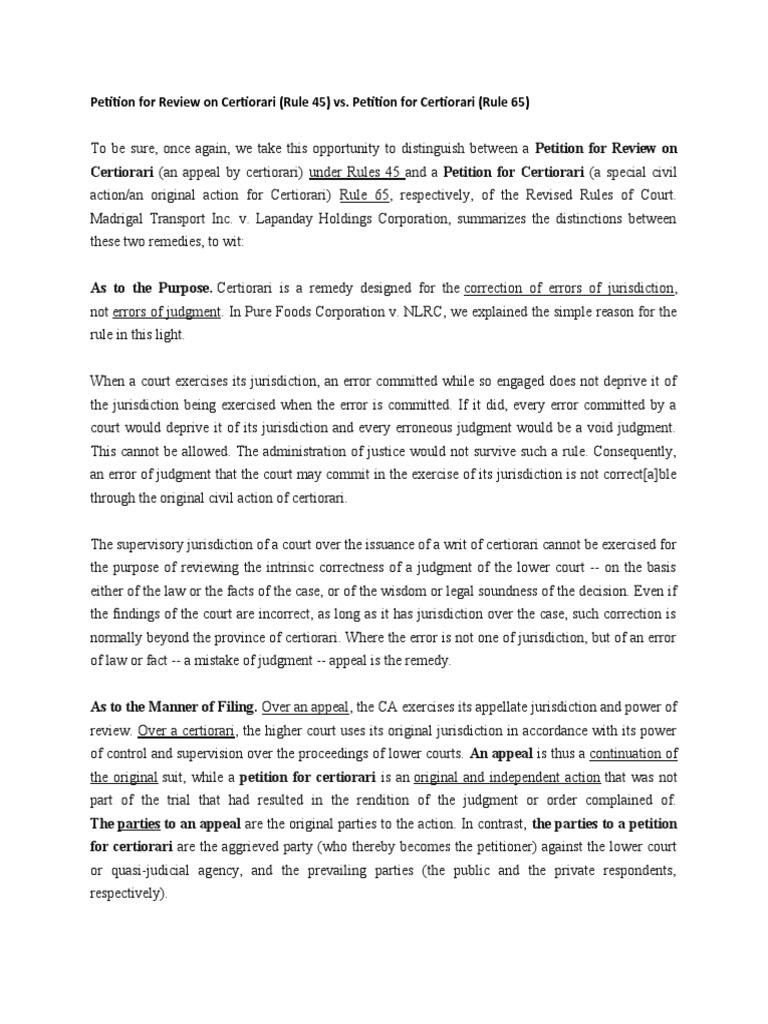 Certiorari Under Rule 45 and 65 | PDF