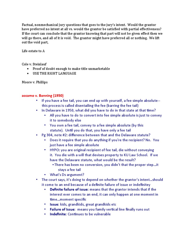 Fee Notes | PDF | Fee Simple | Civil Law (Legal System)