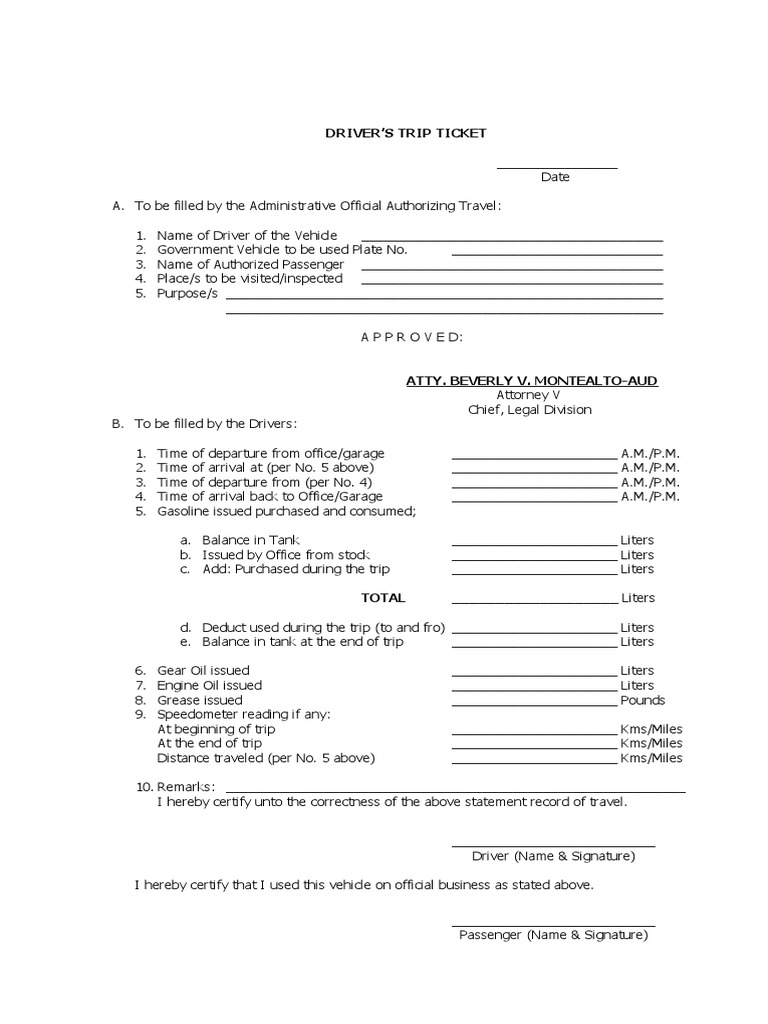 Driver's Trip Ticket | PDF | Finance & Money Management | Technology ...