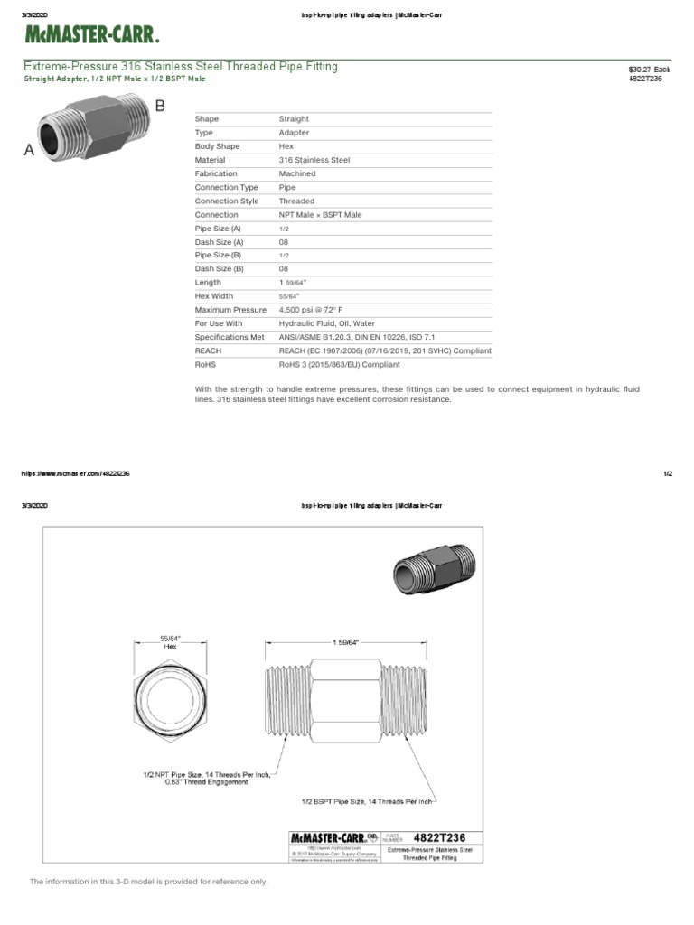 Bspt-To-Npt Pipe Fitting Adapters | PDF