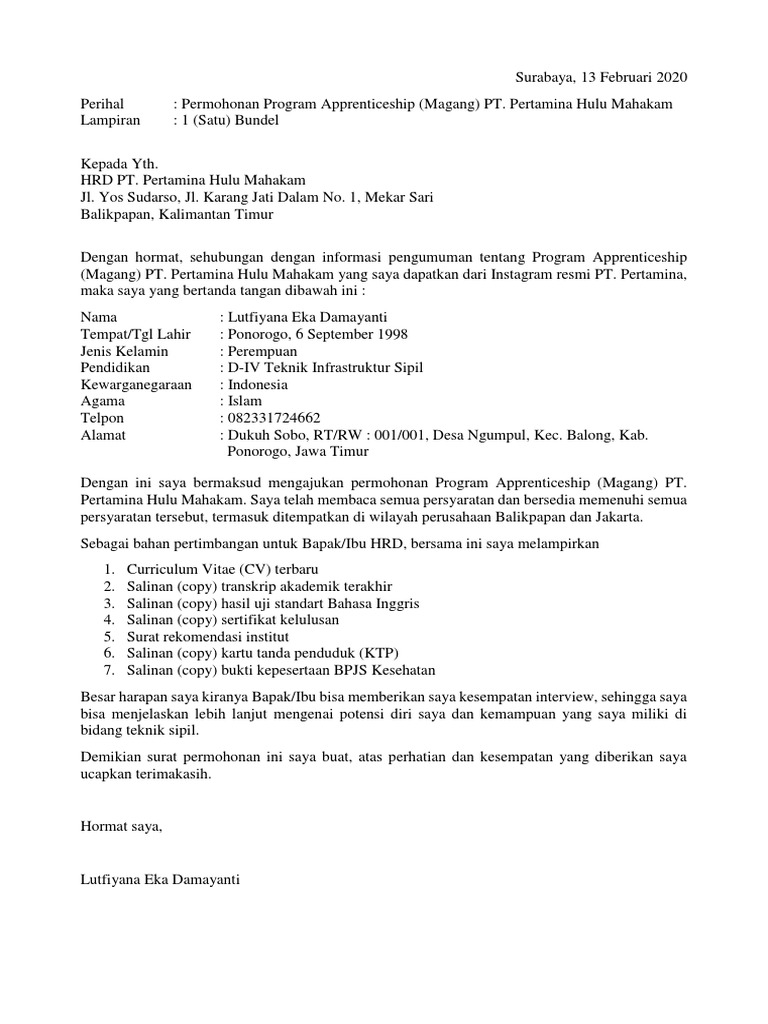 Surat Permohonan Magang Rev 1 | PDF