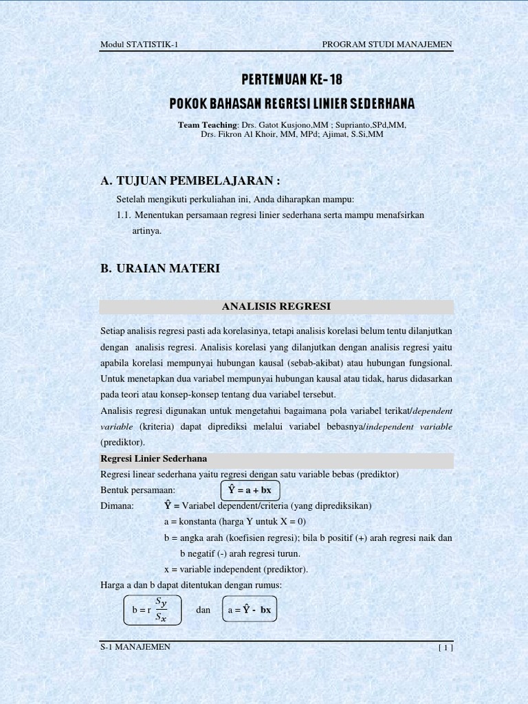 Pertemuan - 18 Regresi Linier Sederhana | PDF