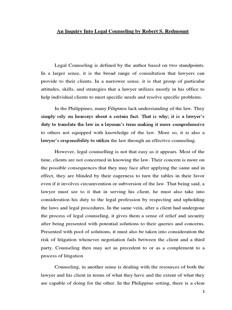 An Inquiry Into Legal Counseling Review | PDF