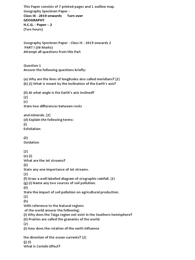 Model Paper Geography Sathi | PDF