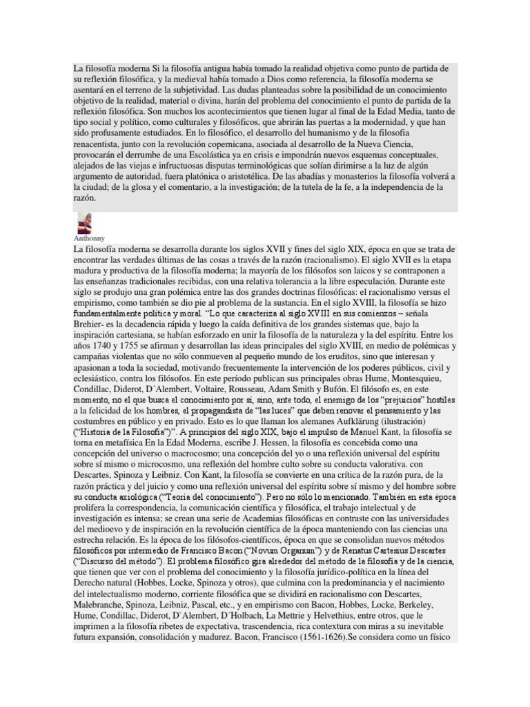 Evolución de la Filosofía Moderna | PDF