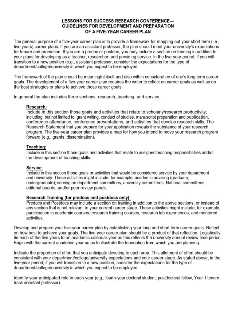Lessons For Success Research Career Plan Guidelines | PDF | Career & Growth