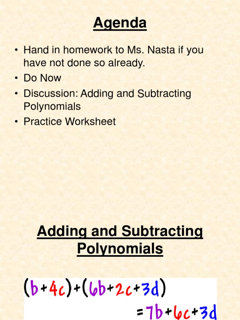 Lesson 8 - Adding and Subtracting Polynomials | PDF | Teaching Methods & Materials | Home & Garden