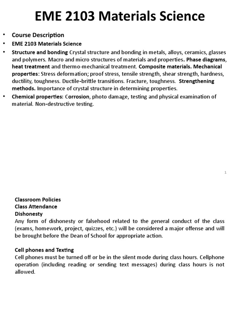 Lecture 1 - Introduction To Materials Science | PDF