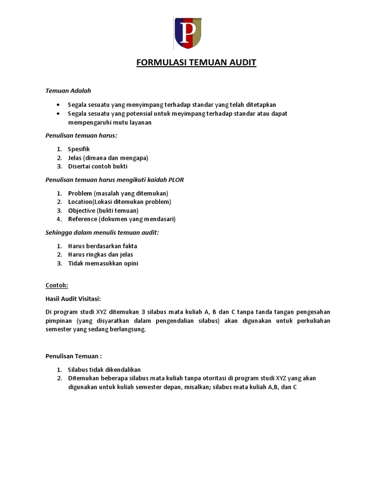 Form Laporan Temuan Audit | PDF