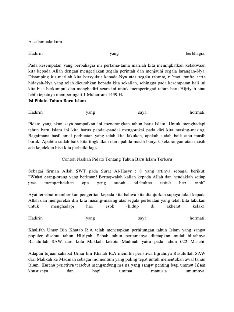 Contoh Naskah Pidato Tentang Tahun Baru Islam. Umi | PDF
