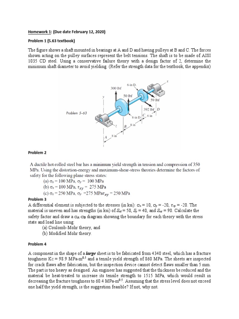 Homework 1 - (Static Failure Theories) PDF | PDF | Science ...