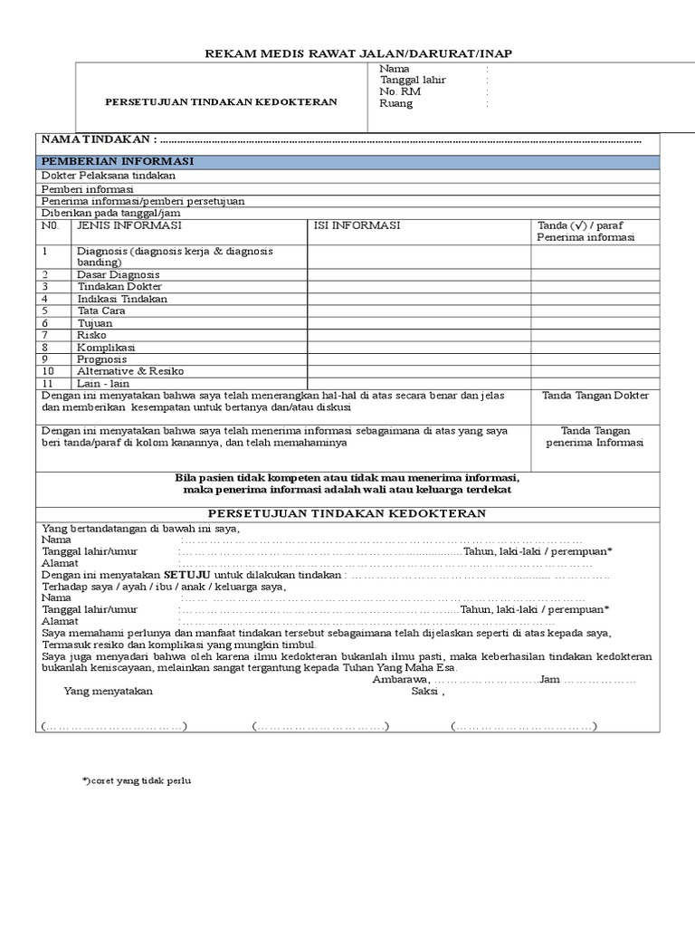 Form Persetujuan Tindakan Dokter | PDF