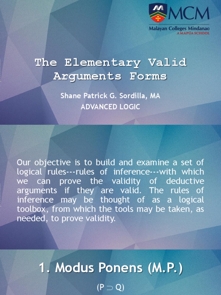 10 - The Elementary Valid Arguments Forms in Symbolic Logic | PDF | Teaching Methods & Materials