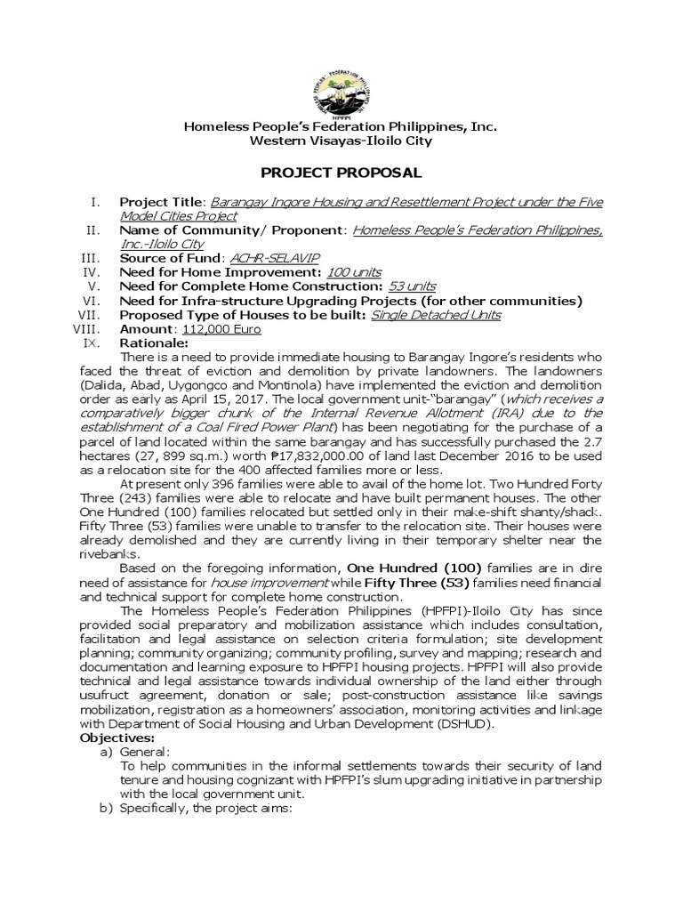 Project Proposal-Brgy Ingore Housing and Resettlement Project