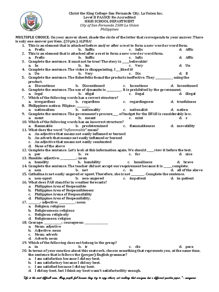 Seatwork Affixes | PDF | Language Arts & Discipline