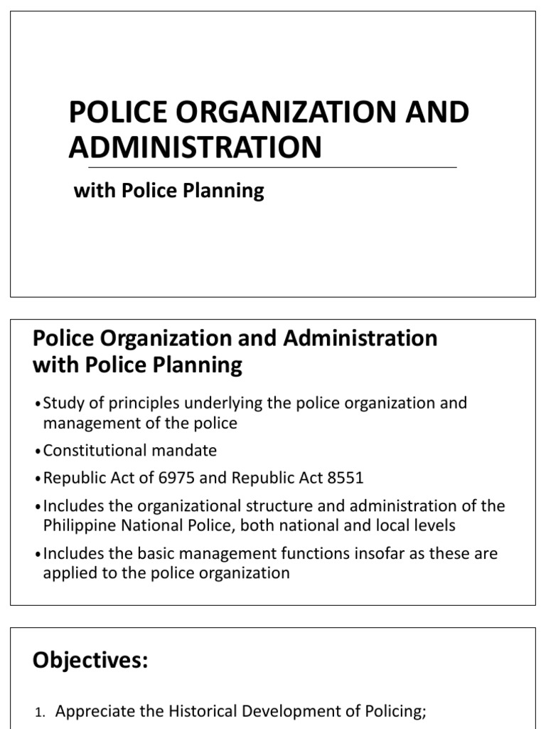 Police Organization and Administration With Police Planning | PDF