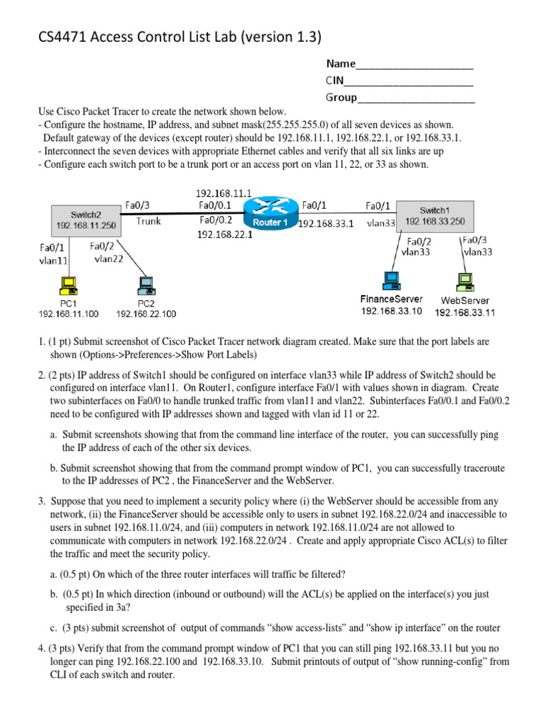 cs4471 Access Contol List Lab | PDF