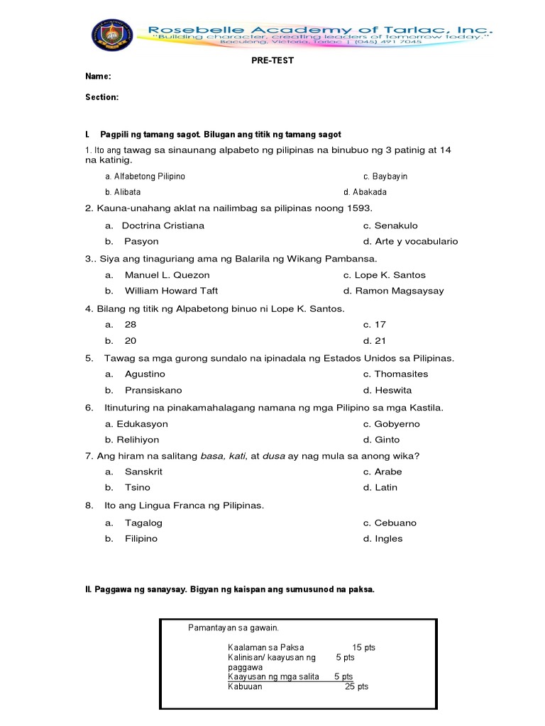 PRE TEST in COMPUTER | PDF