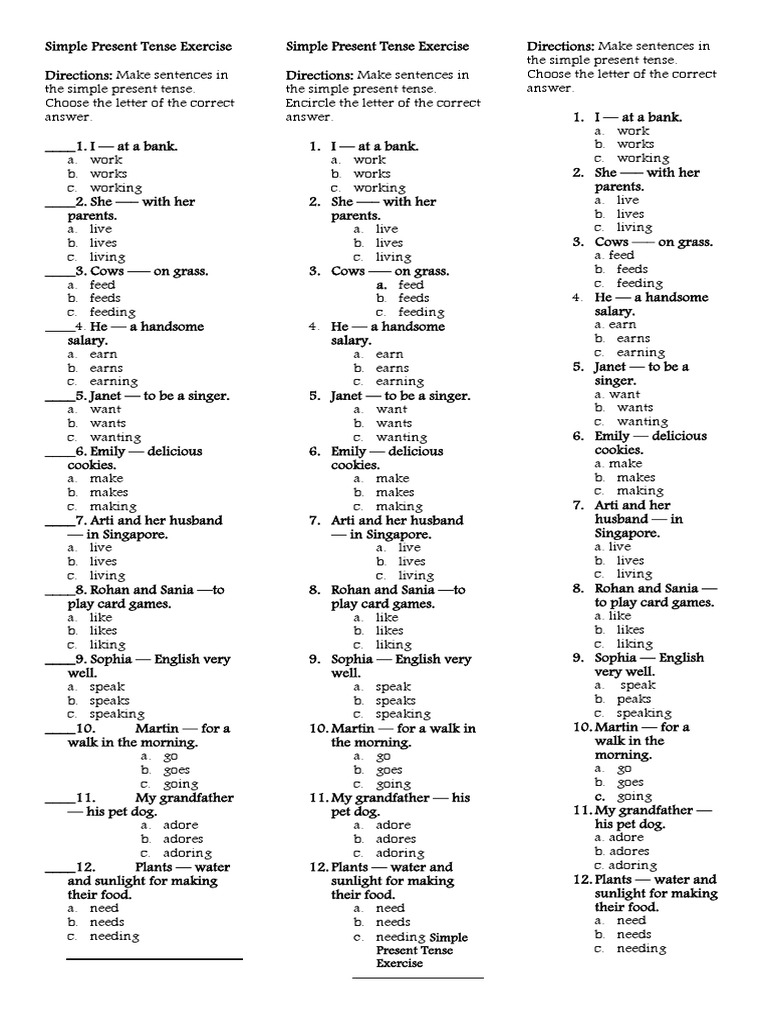 Simple Present Tense Exercise | PDF
