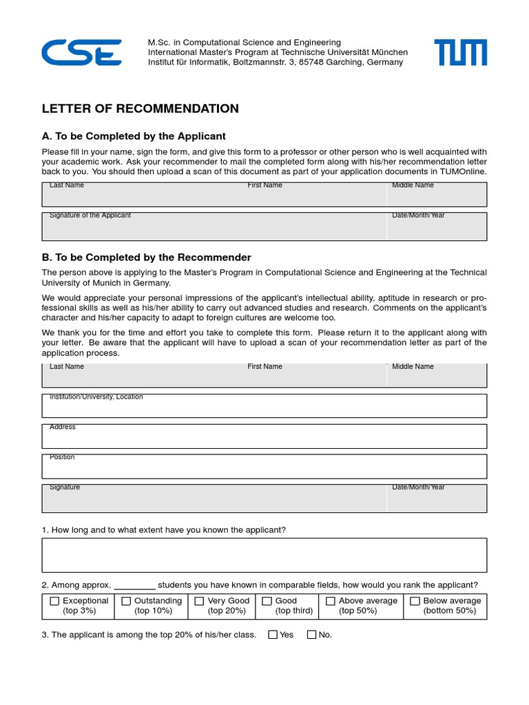 TUM Recommendation - Letter Format - Computational Science | PDF