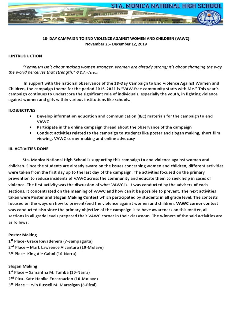 18-Day Campaign Against VAWC Activities | PDF | Social Science | Wellness