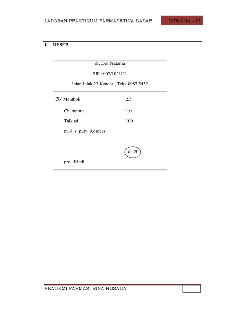 Resep Bedak Camphora dan Menthol | PDF | Sains & Matematika