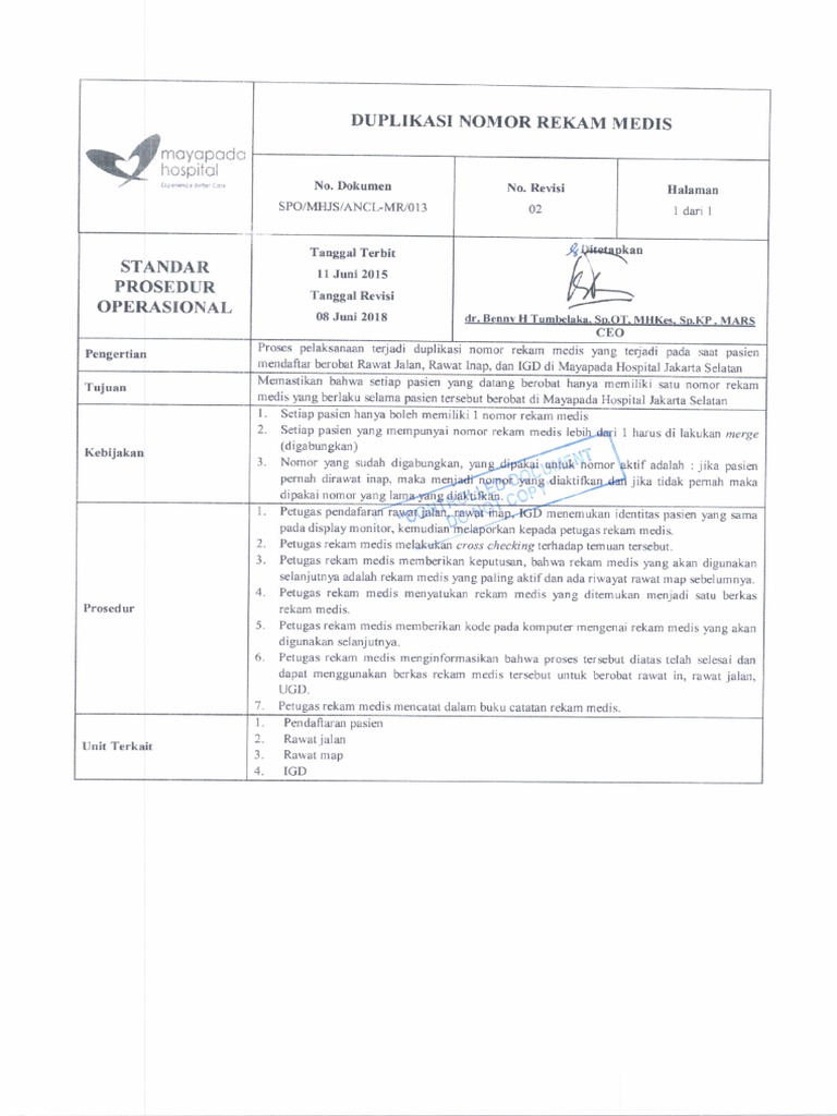 Sop Duplikasi Nomor RM | PDF