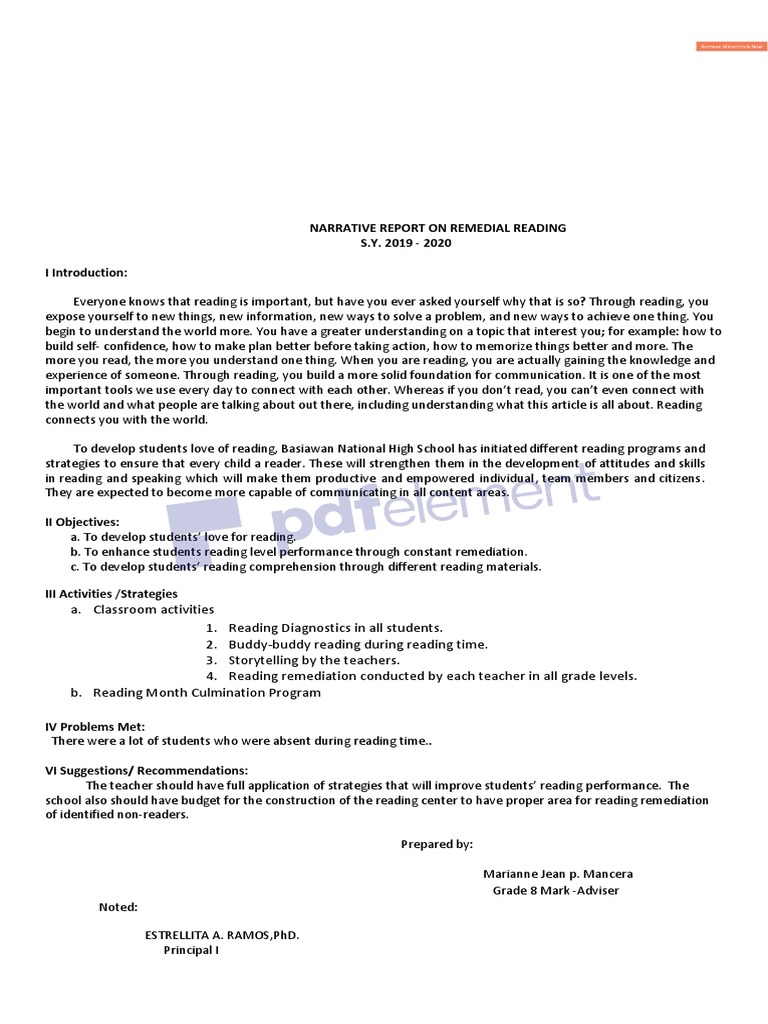 Narrative Report On Reading Month | PDF