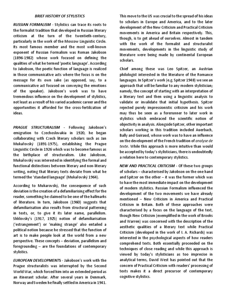 Brief History of Stylistics | PDF