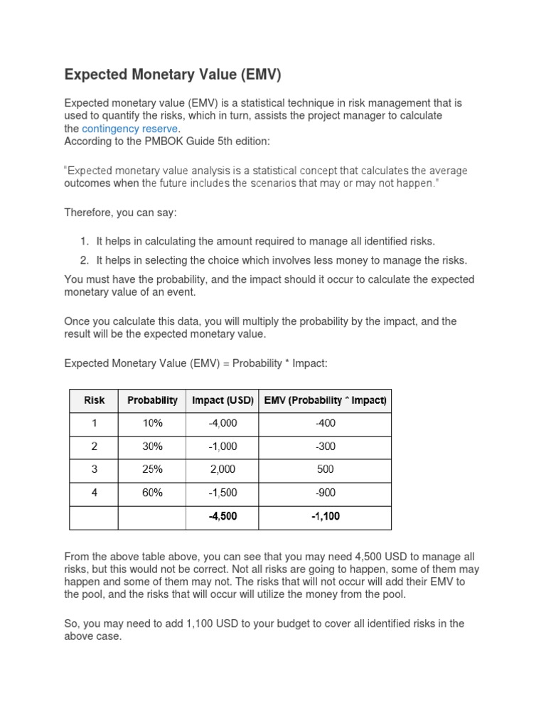 Expected Monetary Value (EMV) | PDF