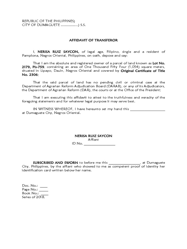 Affidavit of Transferror (No Pending Case) | PDF