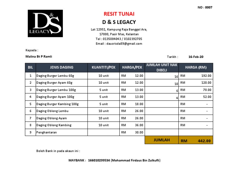 Contoh Resit Perniagaan | PDF