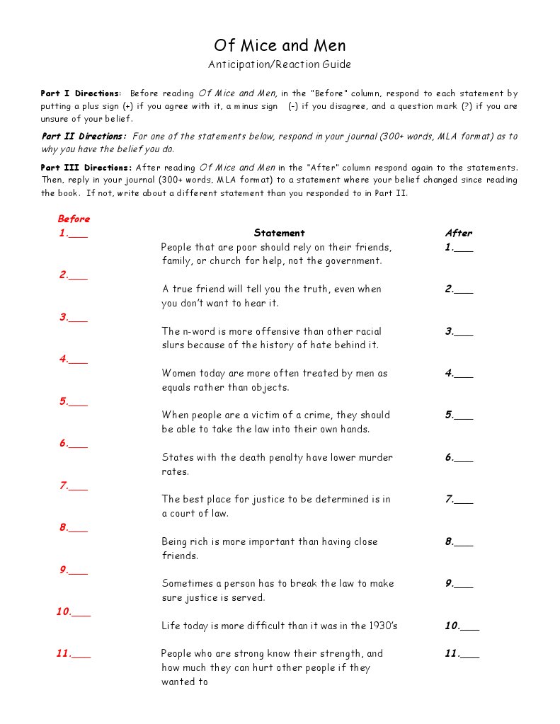Anticipation Guide - of Mice and Men | PDF | Justice | Crime & Violence