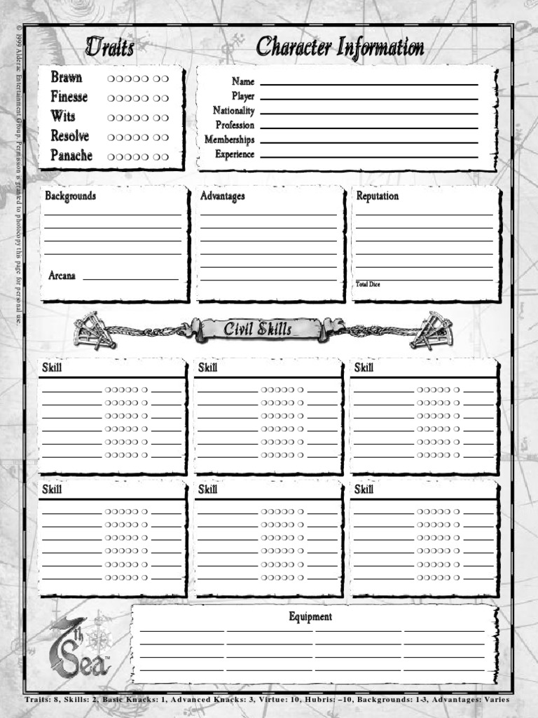 7th Sea - Character Sheet | PDF