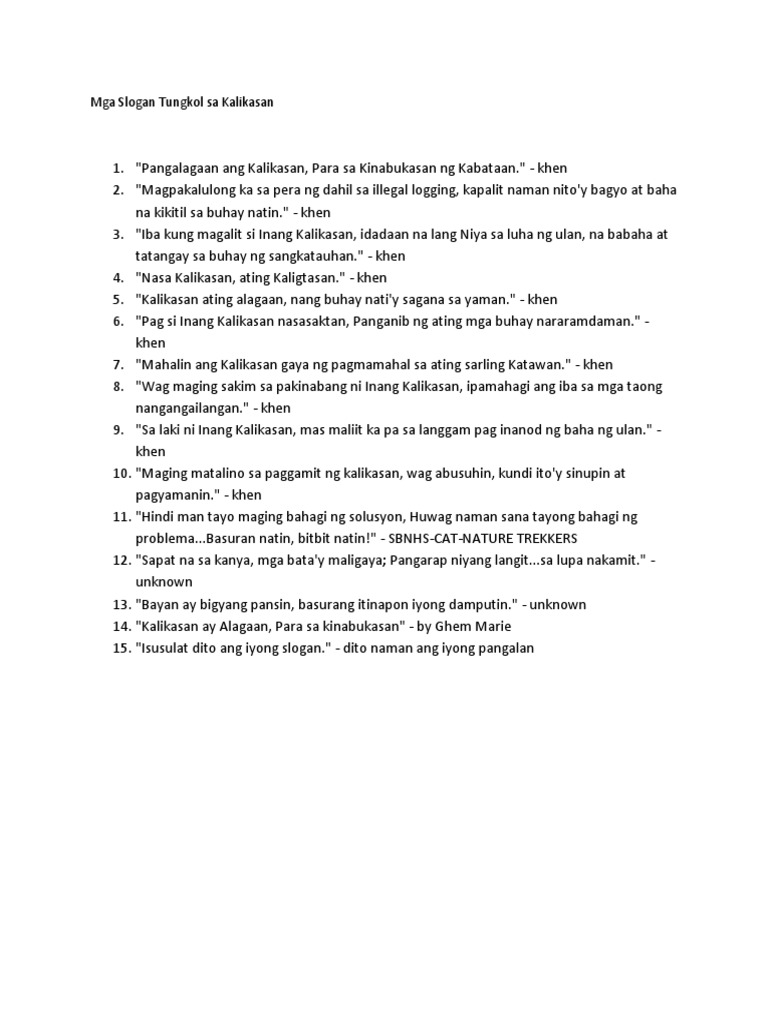 Slogan Tungkol Sa Kalikasan | PDF