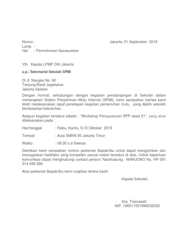 Surat Permohonan Narsum | PDF