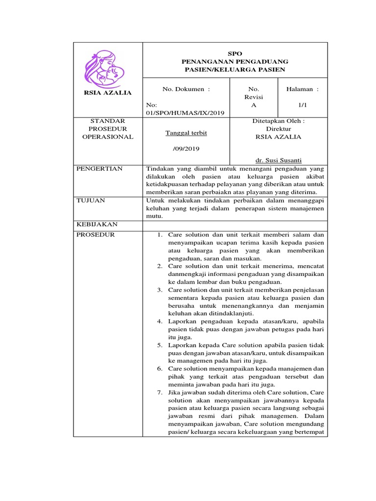Spo Alur Komplain Pasien | PDF | Kesehatan Holistik