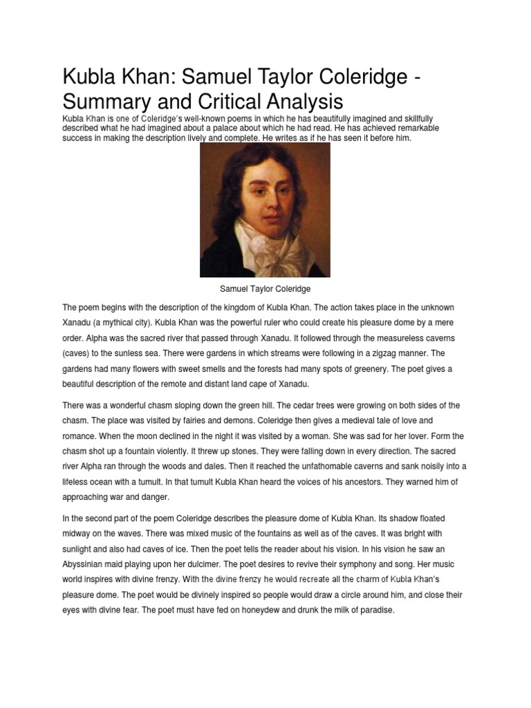 Kubla Khan: Summary and Analysis | PDF | Poetry | Classics