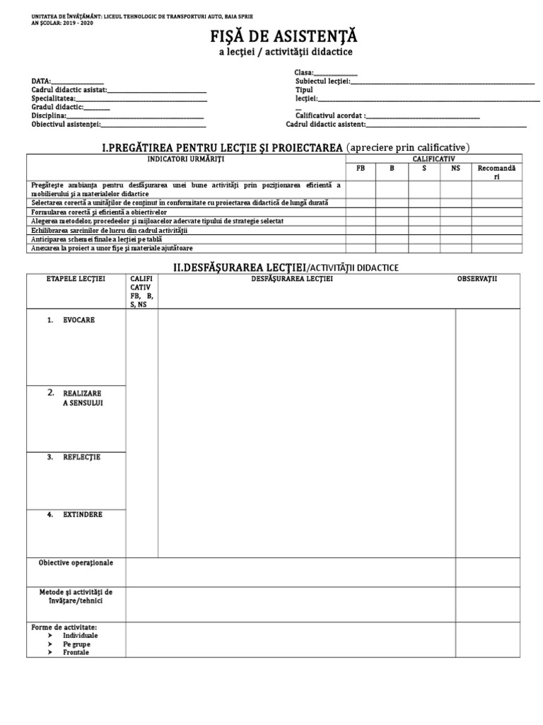 Model Fisa de Asistenta La Ora | PDF