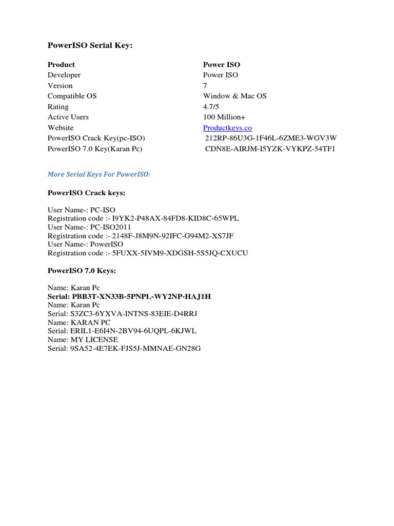 PowerISO Serial Key | PDF