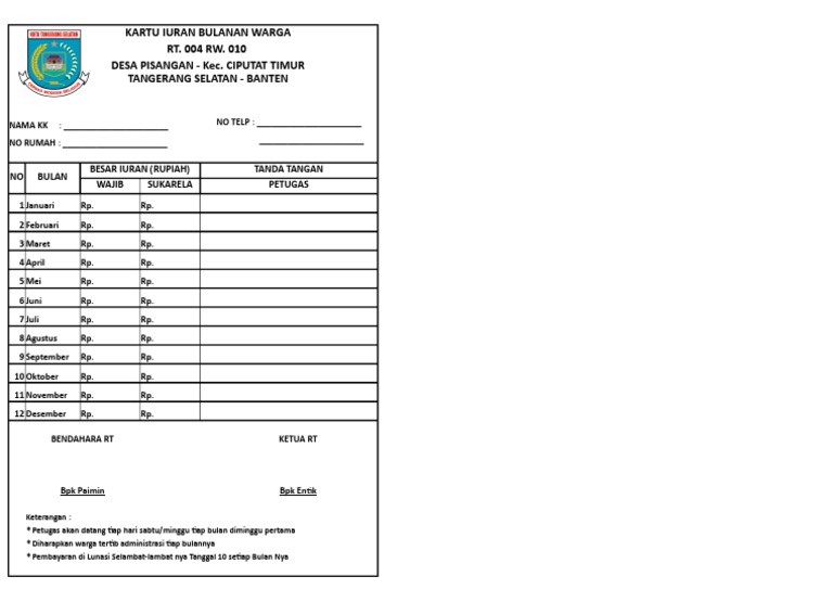 Format Iuran RT | PDF