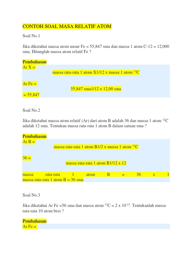 Contoh Soal Masa Relatif Atom | PDF