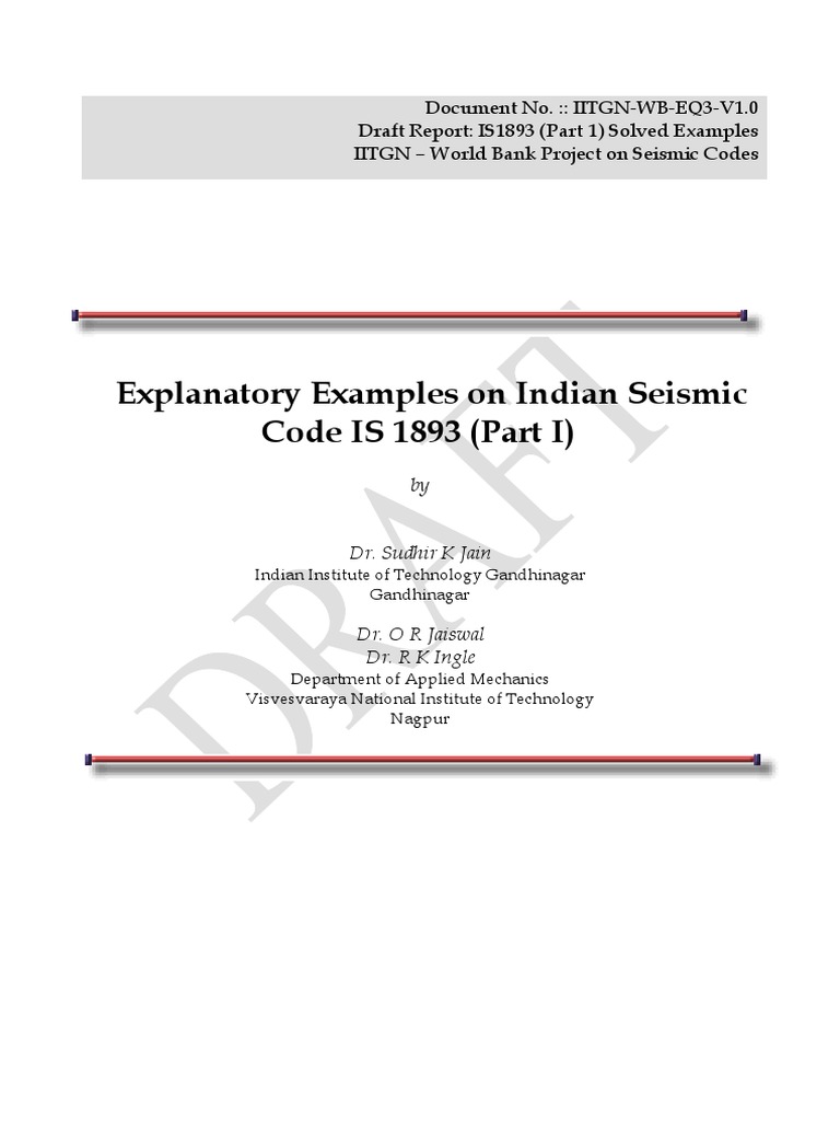 Draft IS 1893 Part 1 Solved Examples | PDF